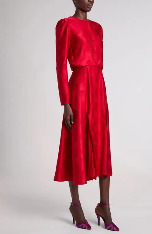 Valentino Garavani Polka Dot Jacquard Silk Midi Dress - Pink