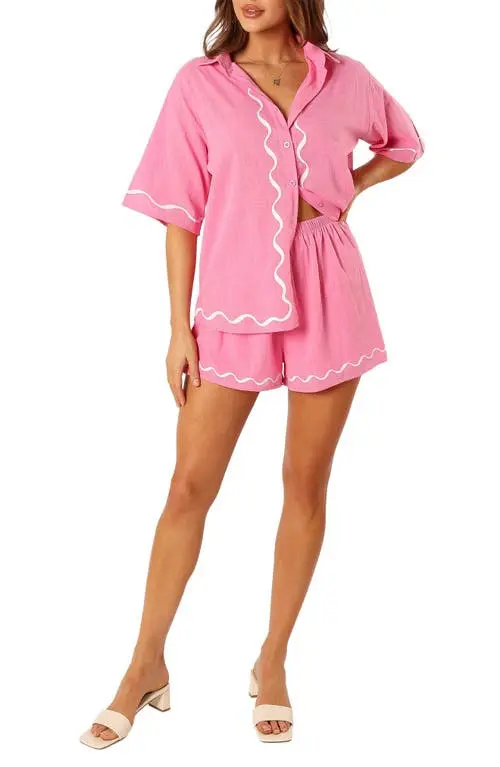 PETAL & PUP Sunshine Cotton Button-up Shirt & Shorts Set - Pink