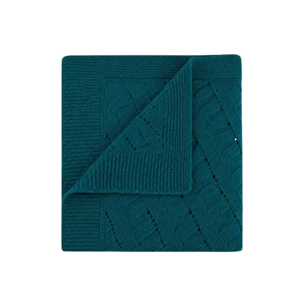 LOOM & COVE 100% Cashmere Cable Knit Baby Blanket Teal Blue - Green