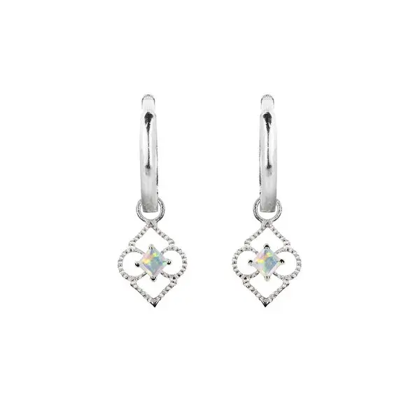 CHARLOTTE'S WEB JEWELLERY Moroccan Charm Sterling Huggie Hoop Earrings Opal - Silver