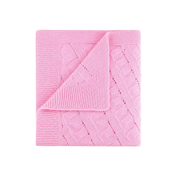 LOOM & COVE 100% Cashmere Cable Knit Baby Blanket Baby - Pink