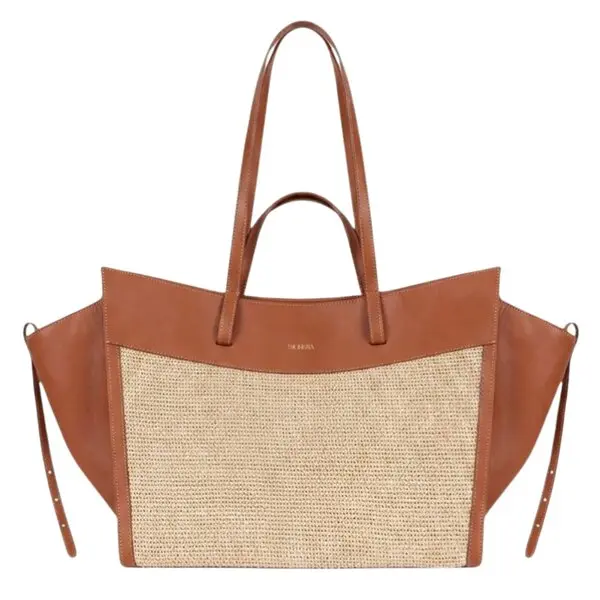 SAONARA BRAND Saonara Shopping Bag Caramel Raffia And Leather Tote - Black/brown