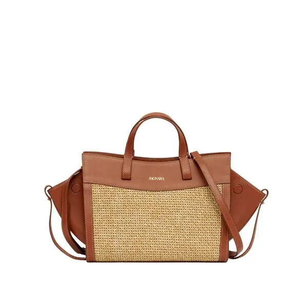 SAONARA BRAND Mini Shopping Bag Raffia Caramel Leather - Brown