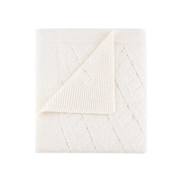 LOOM & COVE 100% Cashmere Cable Knit Baby Blanket - White