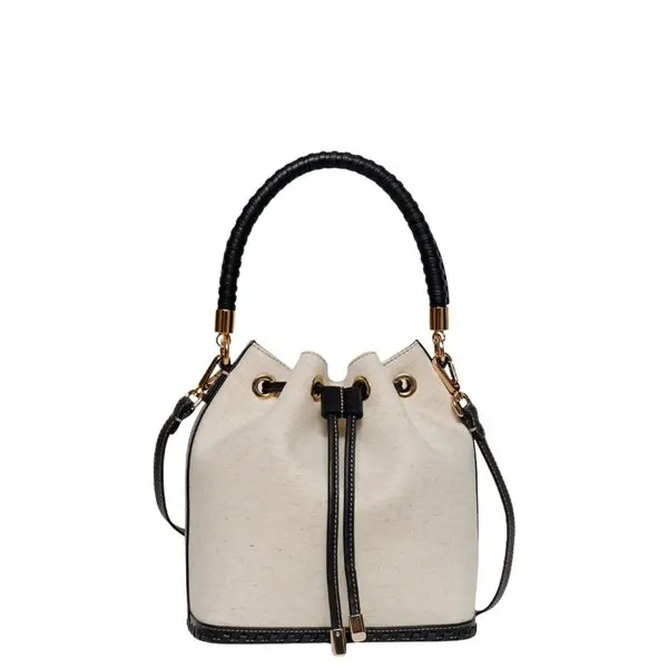 SAONARA BRAND Saonara Bucket Bag With Linen And Leather Details