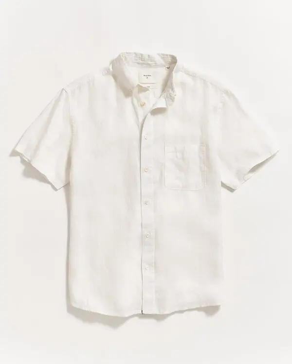 Billy Reid Short Sleeve Linen Tuscumbia Shirt Button Down - White