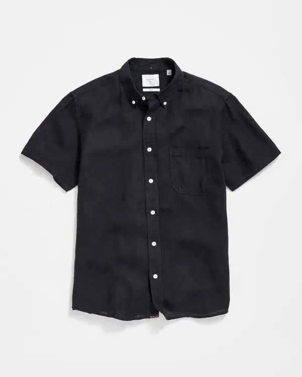 Billy Reid Short Sleeve Linen Tuscumbia Shirt Button Down - Black