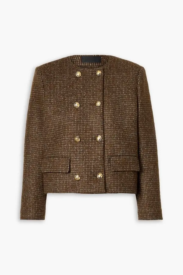 NILI LOTAN Melanie Cropped Checked Woolblend Jacket