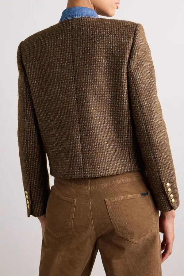 NILI LOTAN Melanie Cropped Checked Woolblend Jacket
