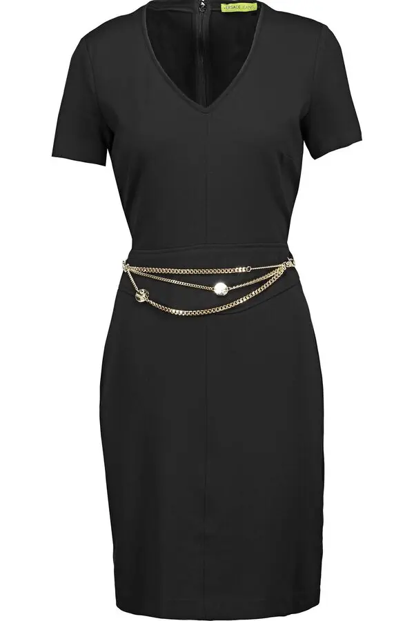 Versace Embellished Stretchjersey Mini Dress - Black