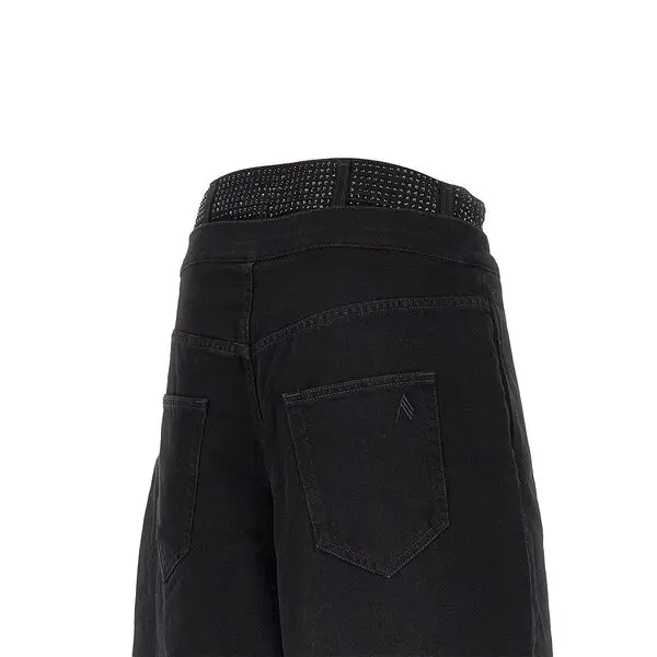 Attico Cropped Wide-leg Denim Pants With Rhinestone Embellishment
