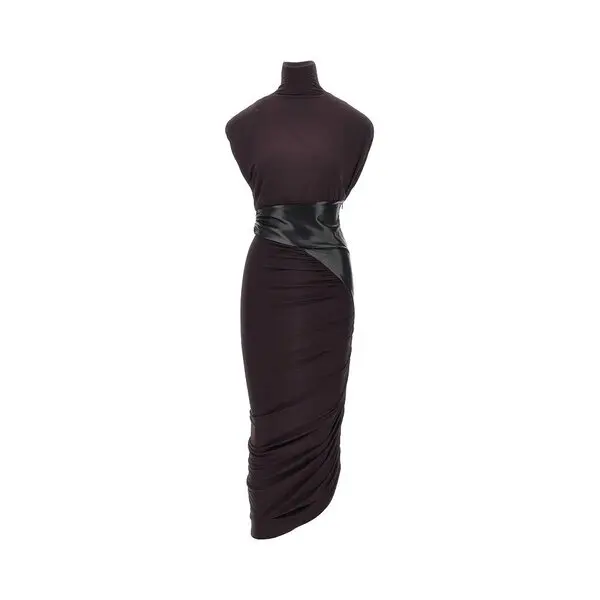 Andamane Stretch Viscose Long Dress With Faux Leather Insert
