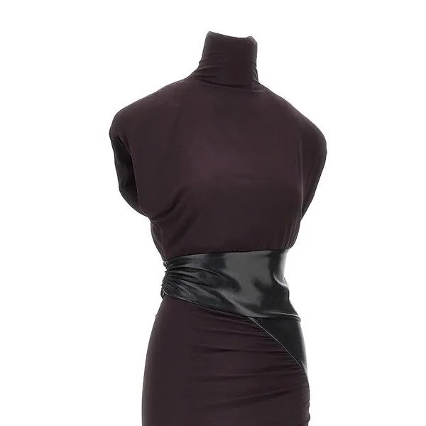 Andamane Stretch Viscose Long Dress With Faux Leather Insert