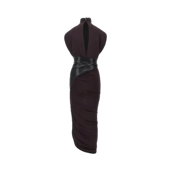 Andamane Stretch Viscose Long Dress With Faux Leather Insert