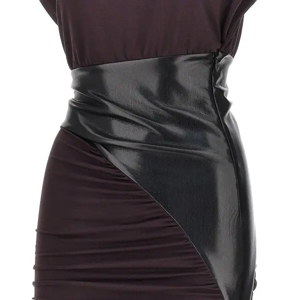 Andamane Stretch Viscose Long Dress With Faux Leather Insert