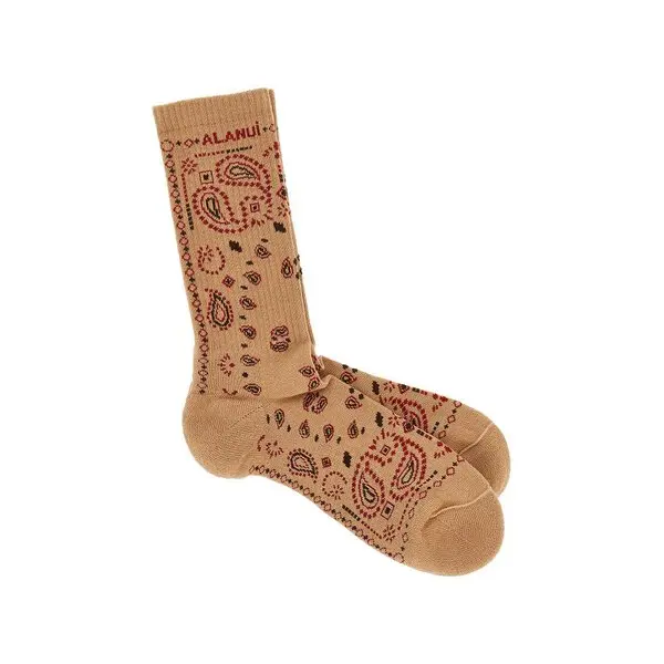 Alanui Cotton-blend Socks With Bandana Motif - Beige