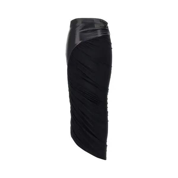 Andamane Stretch Viscose Jersey 'ursula' Skirt With Faux Leather Waist - Black