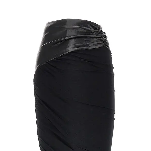 Andamane Stretch Viscose Jersey 'ursula' Skirt With Faux Leather Waist - Black