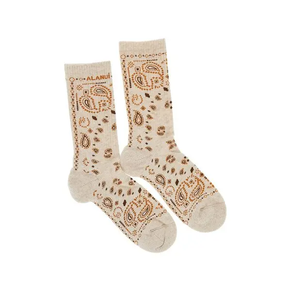 Alanui Cotton-blend Socks With Bandana Motif - Beige