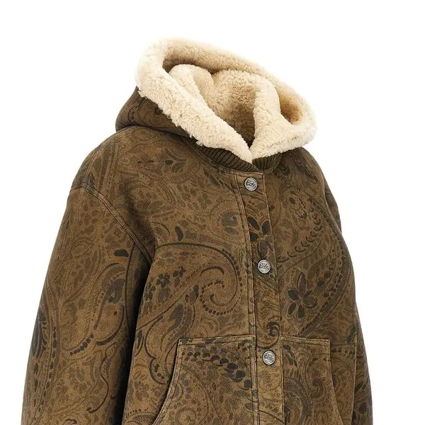 Etro Suede Leather Jacket With Paisley Motif - Khaki