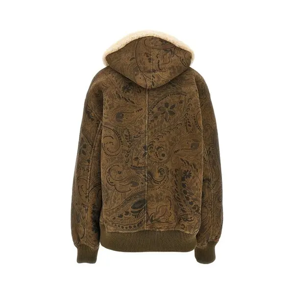 Etro Suede Leather Jacket With Paisley Motif - Khaki