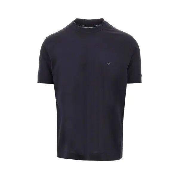 Emporio Armani Lyocell And Cotton Blend T-hirt With Logo - Blue