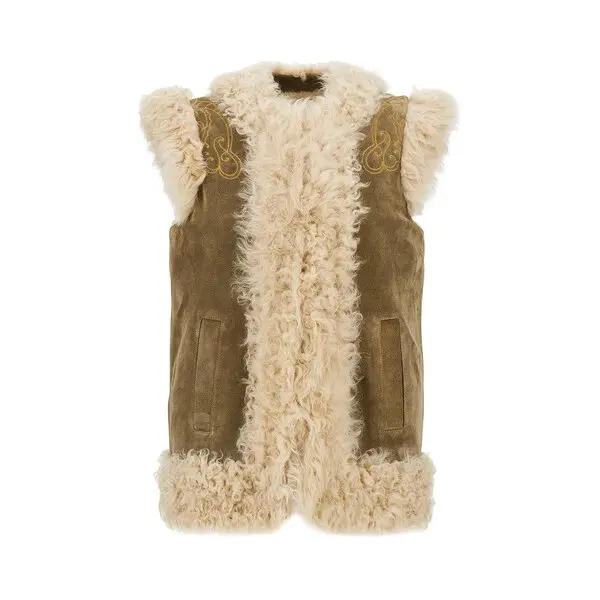 Etro Leather Vest With Paisley Emrboidery - Khaki