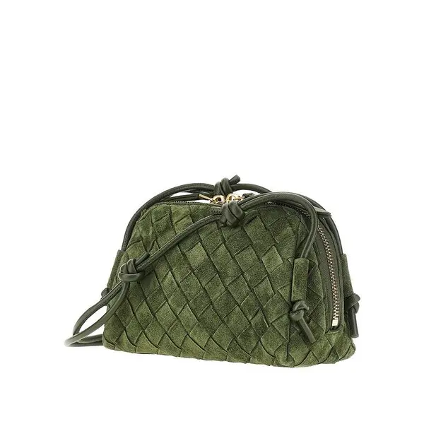 Bottega Veneta Intrecciato Suede Leather Pouch Bag - Green