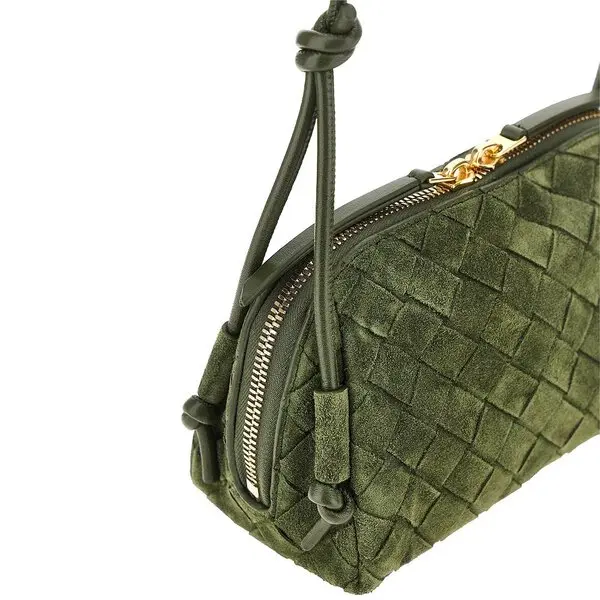 Bottega Veneta Intrecciato Suede Leather Pouch Bag - Green