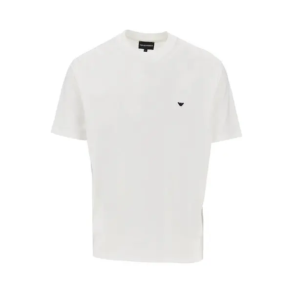 Emporio Armani Lyocell And Cotton Blend T-hirt With Logo - White