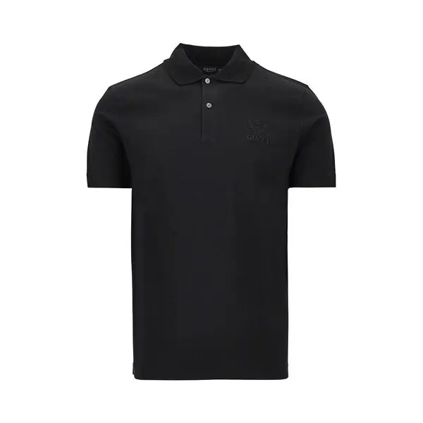 Gucci Cotton Jerey Polo Hirt With Logo Embroidery - Black