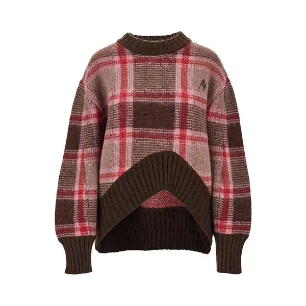 Attico Knitted Sweater With Logo Embroidery - Brown