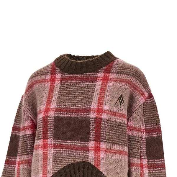 Attico Embroidered Logo Mohair Blend Check Sweater