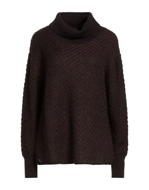 MANILA GRACE Dark Knit Turtleneck With Designer Plaque - Dark Brown