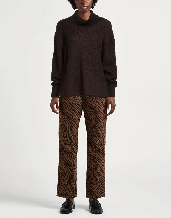 MANILA GRACE Dark Knit Turtleneck With Designer Plaque - Dark Brown