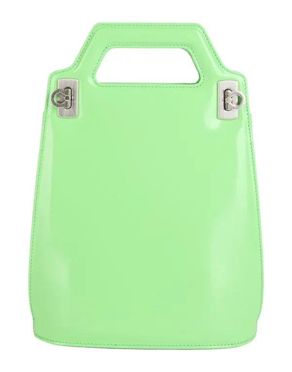 FERRAGAMO Glossed Leather Tote Bag With Push-clasp Fastening - Green