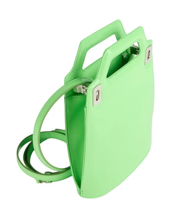 FERRAGAMO Glossed Leather Tote Bag With Push-clasp Fastening - Green