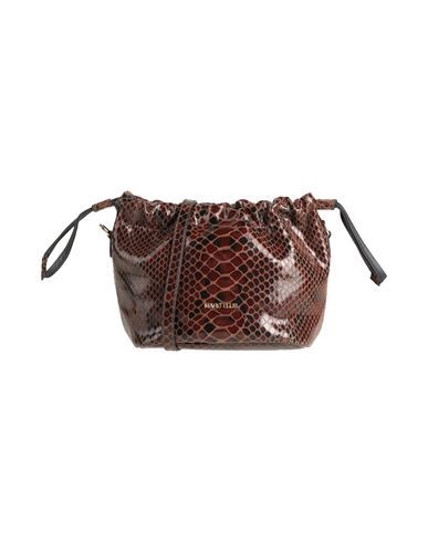 MARC ELLIS Snakeskin Print Patent Leather Drawstring Hobo Bag - Tan