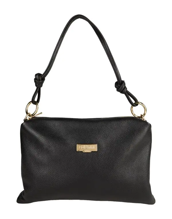 BALDININI Pebbled Leather Handbag With Gold Tone Logo Detail - Black
