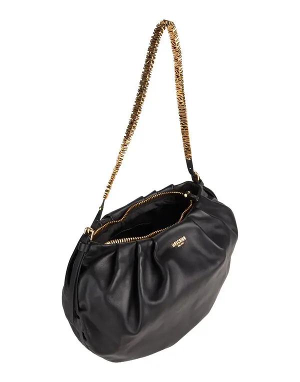 Moschino Leather Shoulder Bag With Gold Tone Chain - Black