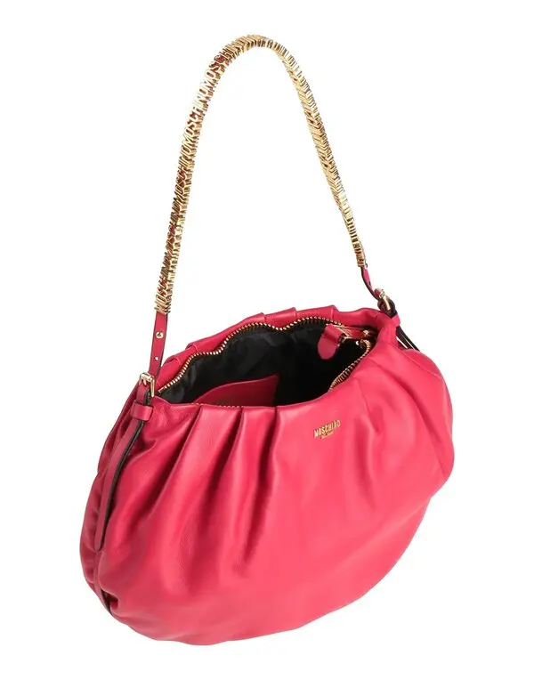 Moschino Leather Shoulder Bag With Gold Tone Chain - Magenta