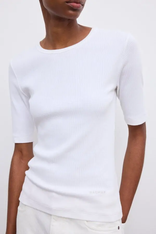 HOUSE OF DAGMAR Fitted Rib T-shirt With Embroidered Logo - White