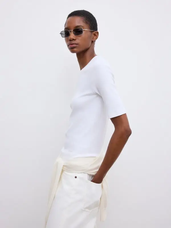 HOUSE OF DAGMAR Fitted Rib T-shirt With Embroidered Logo - White