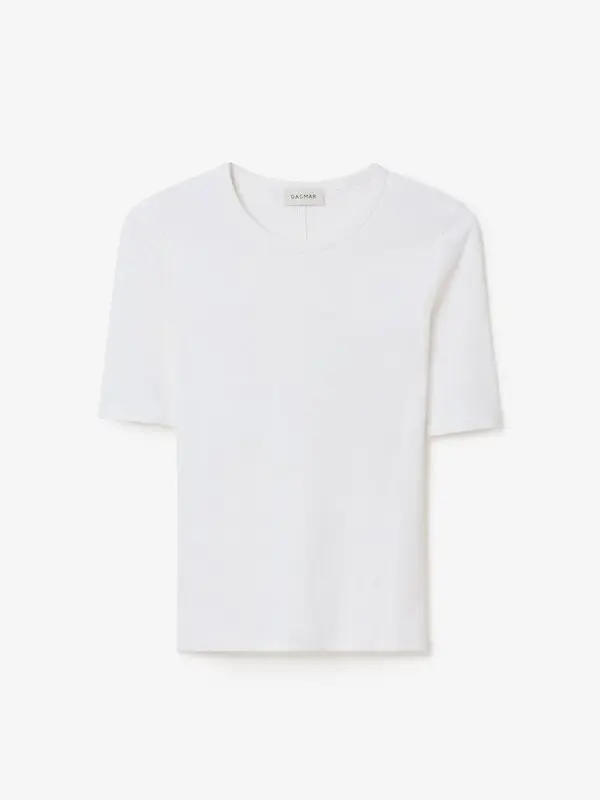 HOUSE OF DAGMAR Fitted Rib T-shirt With Embroidered Logo - White
