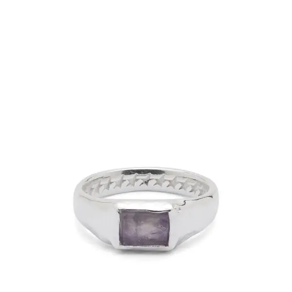 TWOJEYS Rectangular Florite Stone Ring - Silver