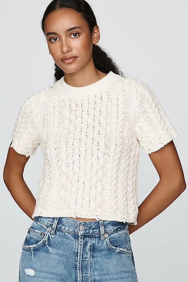 Anthropologie Cable-knit Short-sleeve Sweater - Ivory