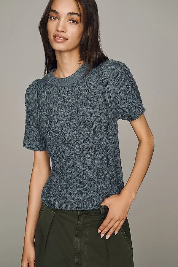 Anthropologie Cable-knit Short-sleeve Sweater - Stargazer