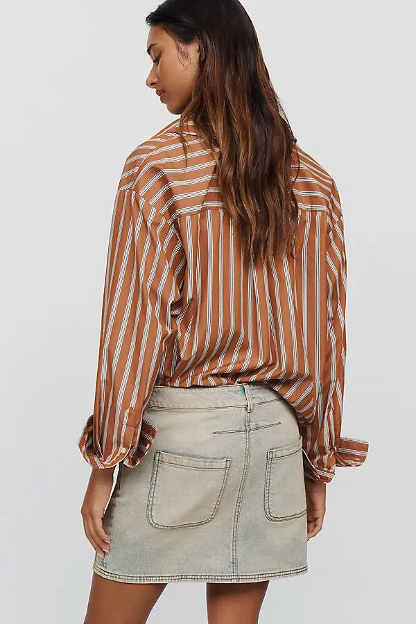 PILCRO Kayden High-rise Carpenter Mini Skirt In Dark Wash - Light Denim