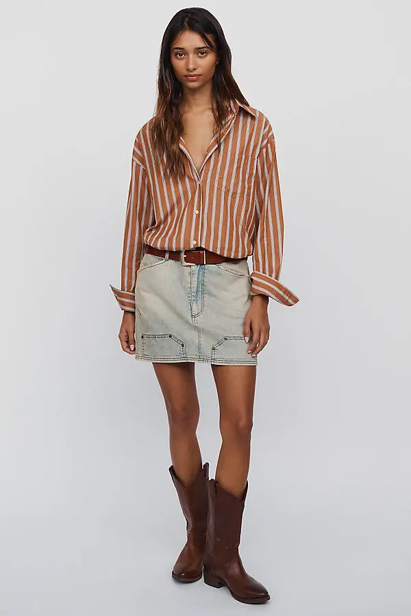 PILCRO Kayden High-rise Carpenter Mini Skirt In Dark Wash - Light Denim