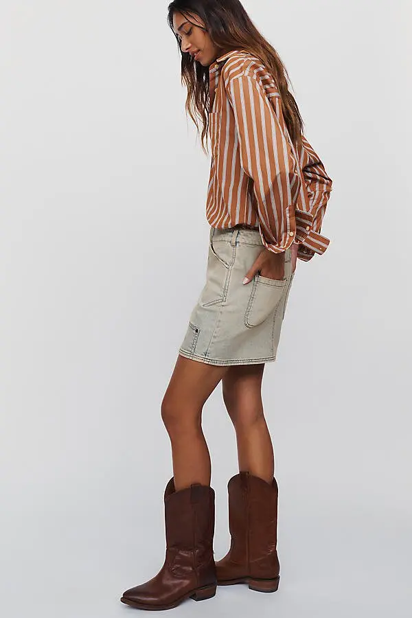 PILCRO Kayden High-rise Carpenter Mini Skirt In Dark Wash - Light Denim